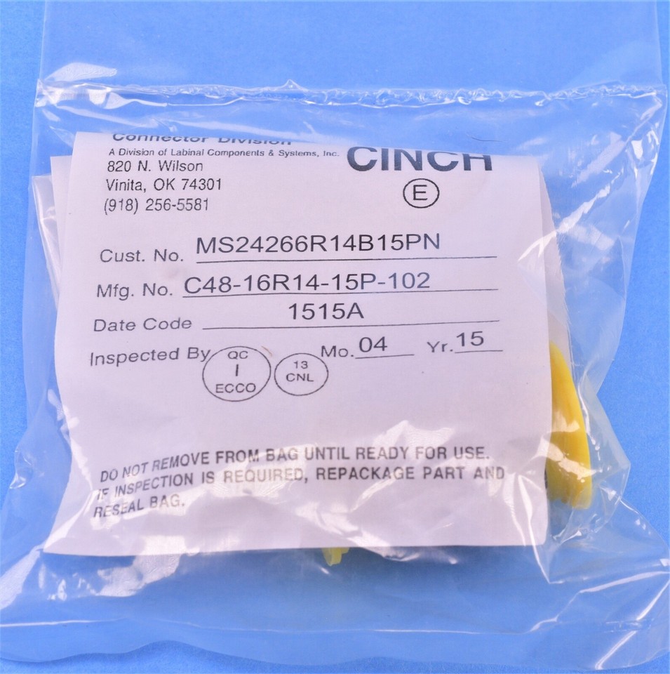Cinch Mil-Spec Circular Aircraft Connector Part # MS24266R14B15PN | eBay