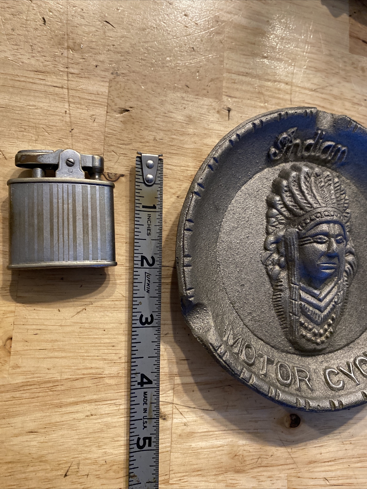 Indian Motorcycle Ashtray + Vintage Ronson Lighter Combo Patina Harley ...
