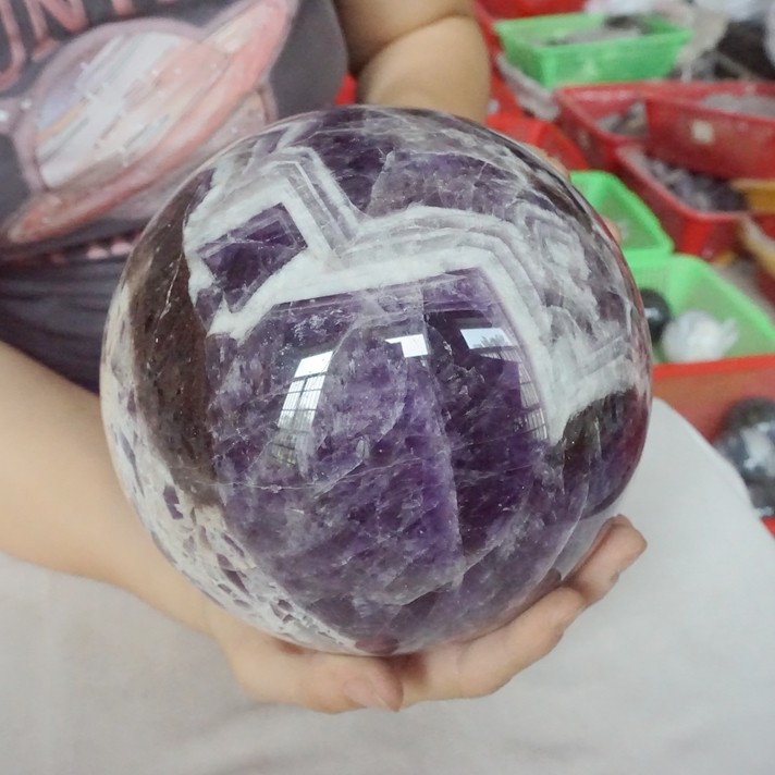 12.6LB Natural Phantom Chevron Amethyst Quartz Crystal Ball Healing ...