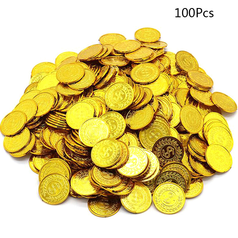 100Pcs/bag Gold Fake Coins Shining Pirates Plastic Coin Party Game ...