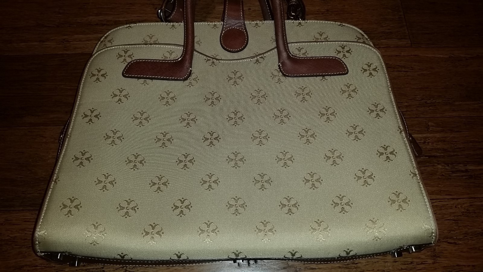 Moonsus Laptop Tote Travel Bag Brown Khaki Canvas Leather w/ Cover Bag ...