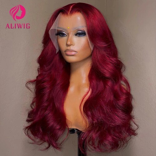 Burgundy 99j Body Wave Lace Front Wig Red 100% Brazilian Bleached Wigs ...