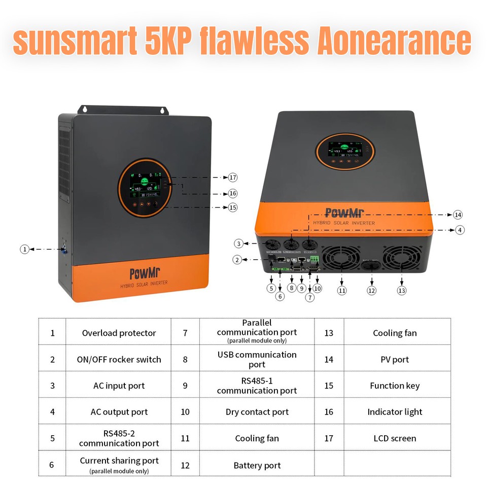 5000W 48V Solar Hybrid Inverter PV 500V Split Phase 120V 240V 100A ...