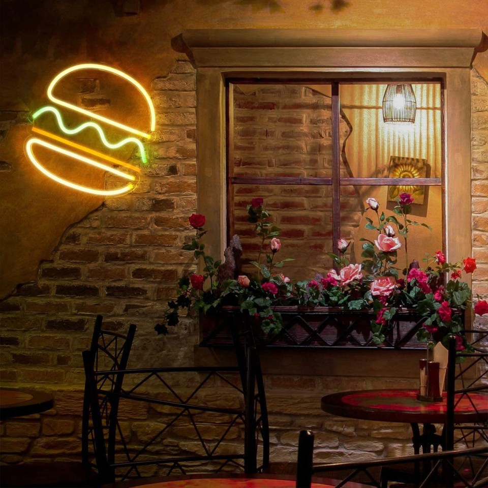 Hamburger Neon Sign LED Neon Light Decorative Lights for Bar Pub Photo ...