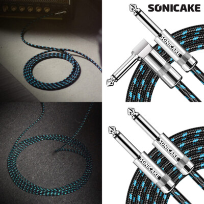 SONICAKE 3M Guitar Leads Right Angle/Straight Jack Noiseless Braided ...