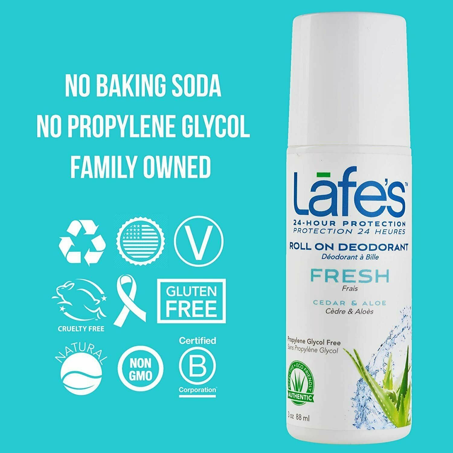 Lafe's Roll On Deodorant 24Hr Protection Natural Fresh Cedar & Aloe ...