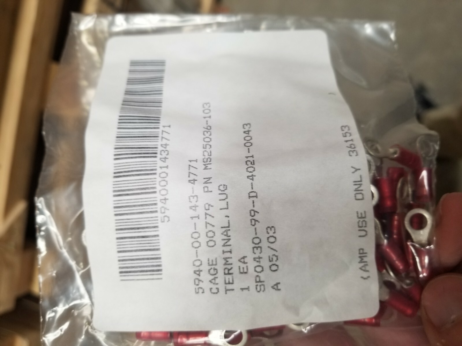 Lot of 100 Tyco/AMP 36154 Ring Crimp Terminal PIDG MS25036-103 18329-1 ...