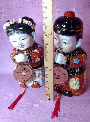 Jintong Golden Boy Yuna Jade Girl Chinese Statues VTG Lucky Gold Coins ...