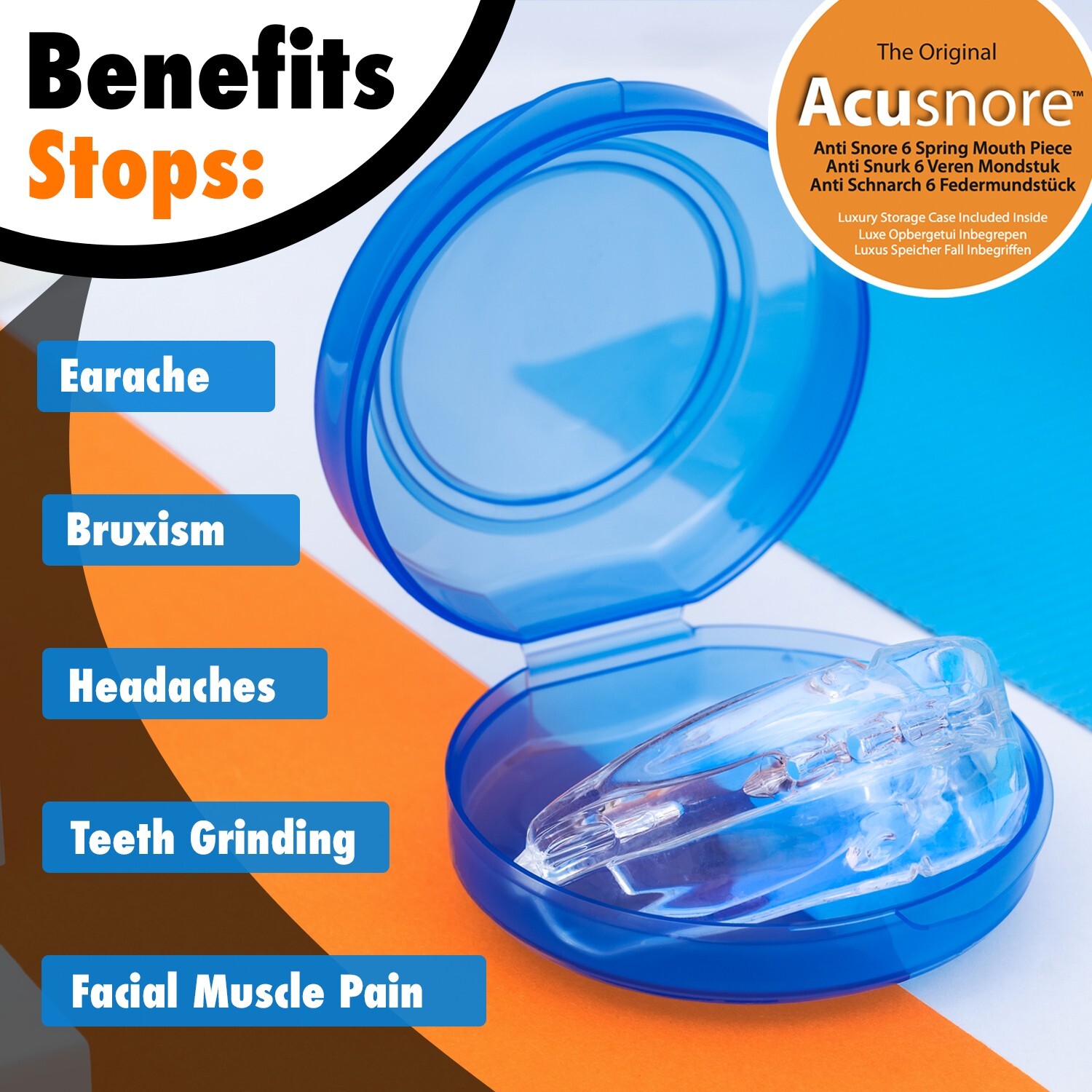 Original Acusnore Anti Snore 6 Spring Mouth Piece Guard Sleep Apnoea ...