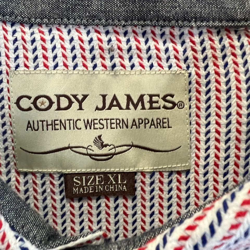 Cody James Western Men's Pearl Snap Shirt XL Red White Blue Geometric ...