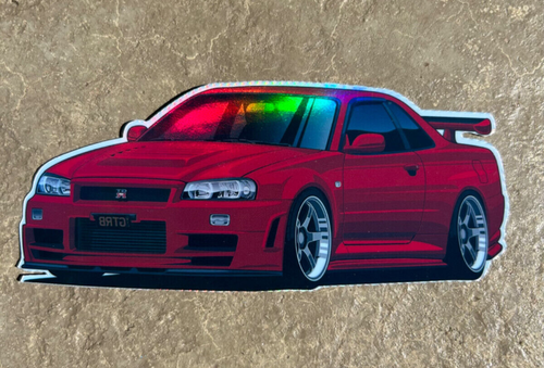 Nissan R34 Holographic Sticker Waterproof Vinyl Trippy Creative Car Art ...