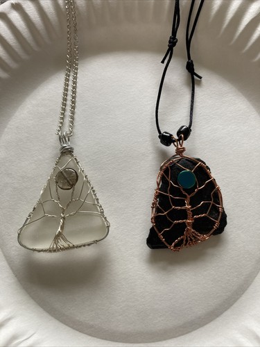 2 Wire Wrapped Sea Glass Andara Tree Of Life Pendant Necklace Lot ...