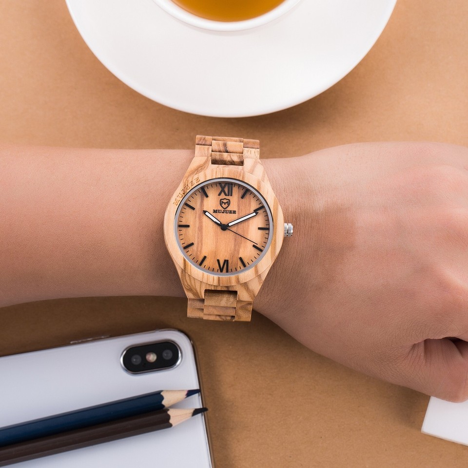 UWOOD Mens Natural Olive Wood Watch Wooden Watch for Men Father ...