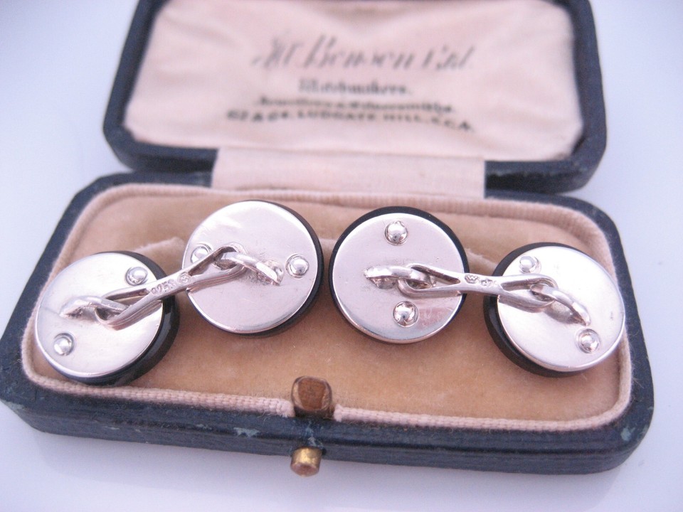 Antique Art Deco VICTOR MAYER Sterling Silver Onyx Aesthetic Cufflinks ...