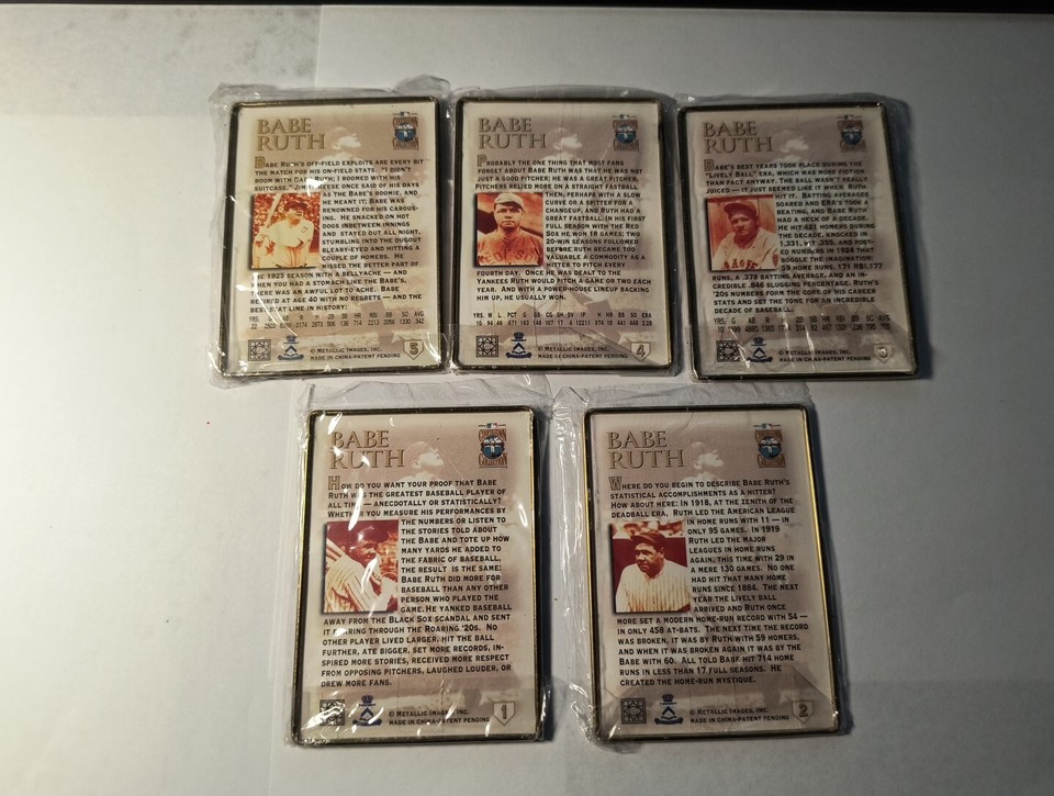 BABE RUTH Metallic Impressions Metal Collector Cards 5 Card Set Yankees ...