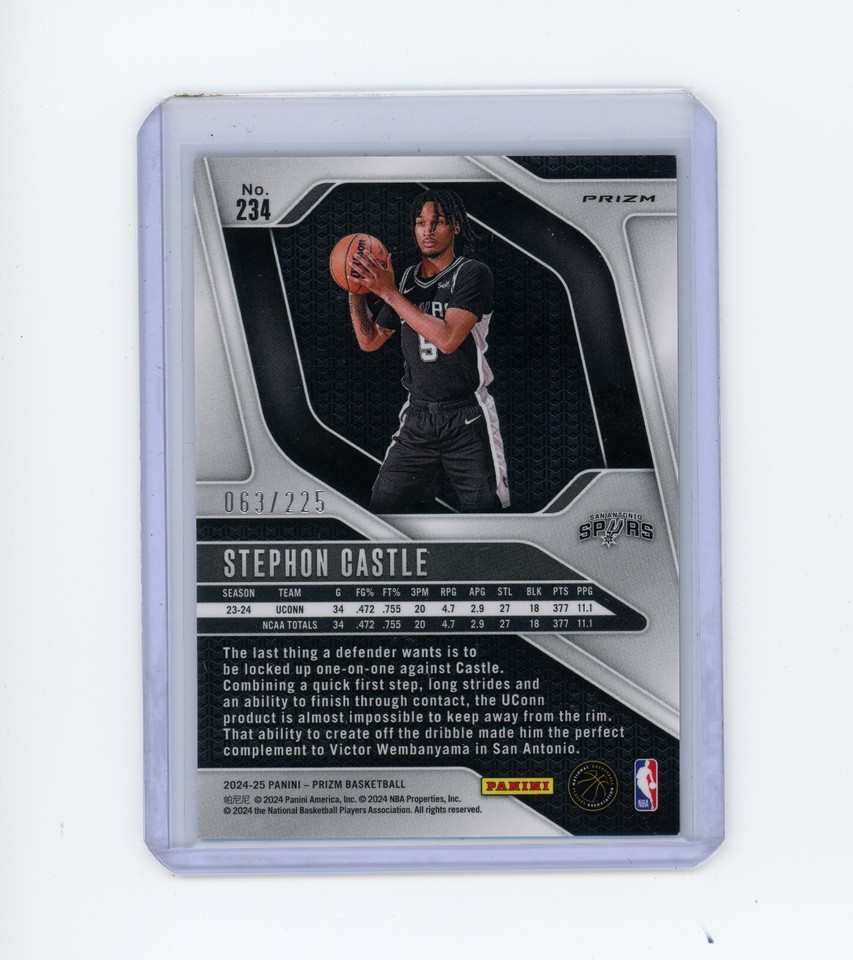 2024-25 Panini Prizm Stephon Castle #234 Basketball Prizm Rookie RC ...
