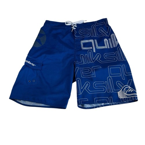 Quicksilver Royal Blue Board Shorts Spell Out Beach Surfing Swimming ...