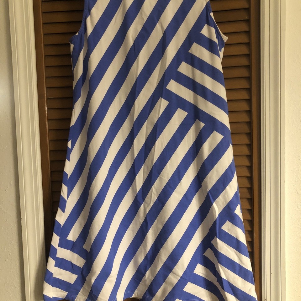 Mahi Gold Women's Shift Dress Blue White Striped A Line Sleeveless ...