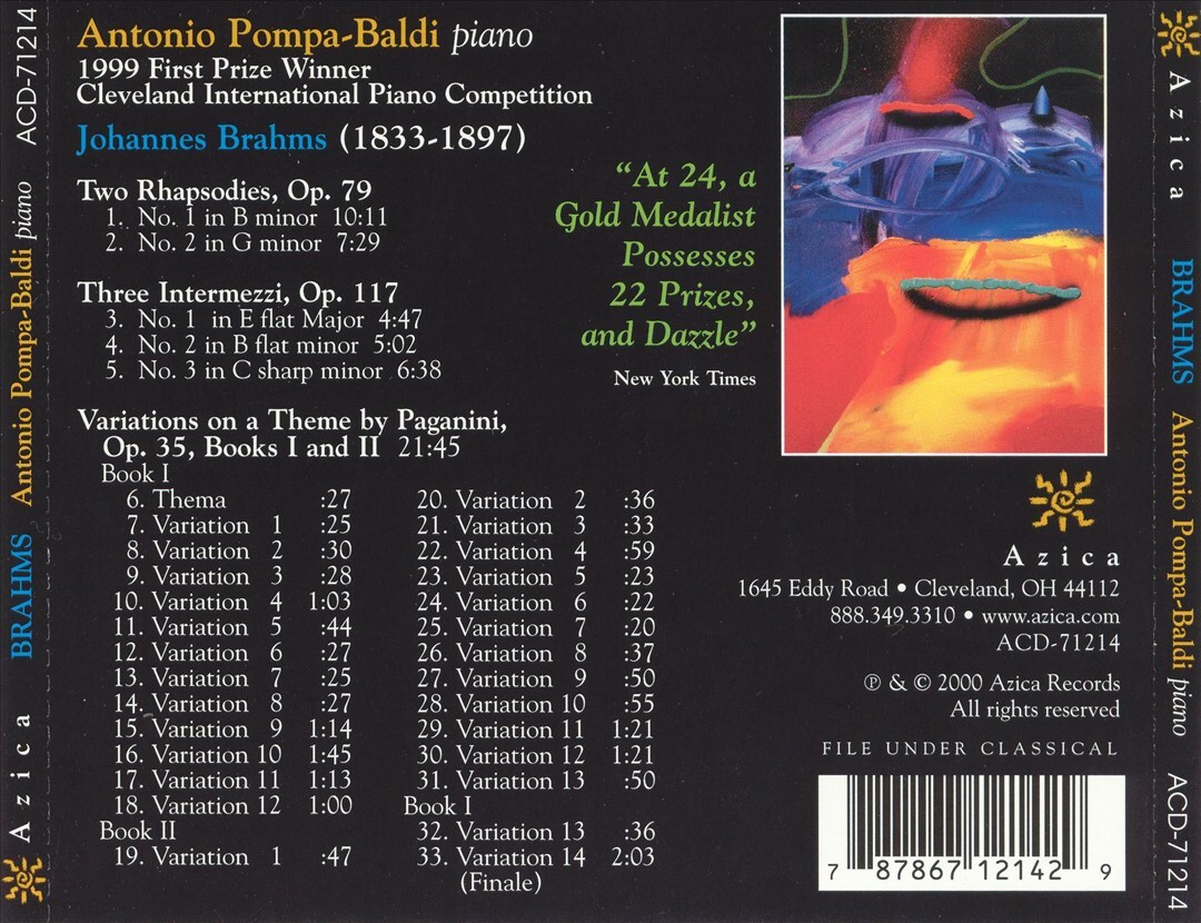 ANTONIO POMPA-BALDI ANTONIO POMPA-BALDI PLAYS JOHANNES BRAHMS NEW CD 787867121429| eBay