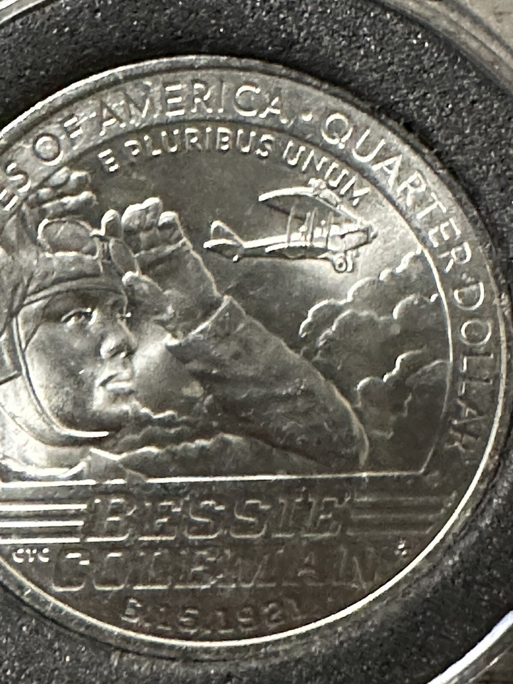 2023 P Error Quarter Bessie Coleman Plane Cud / Die Chip ‘Giant Blob On ...