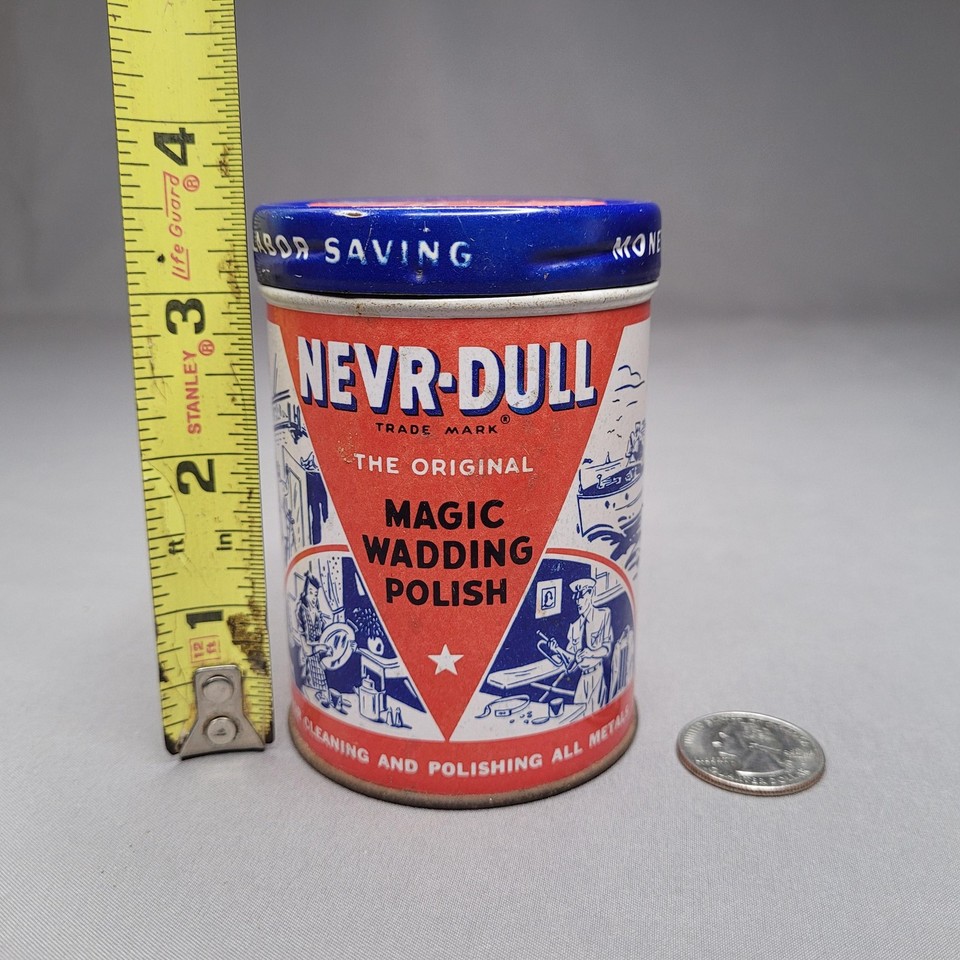 Vintage Nevr-Dull Magic Wadding Polish Tin Can Advertising USA Metal ...