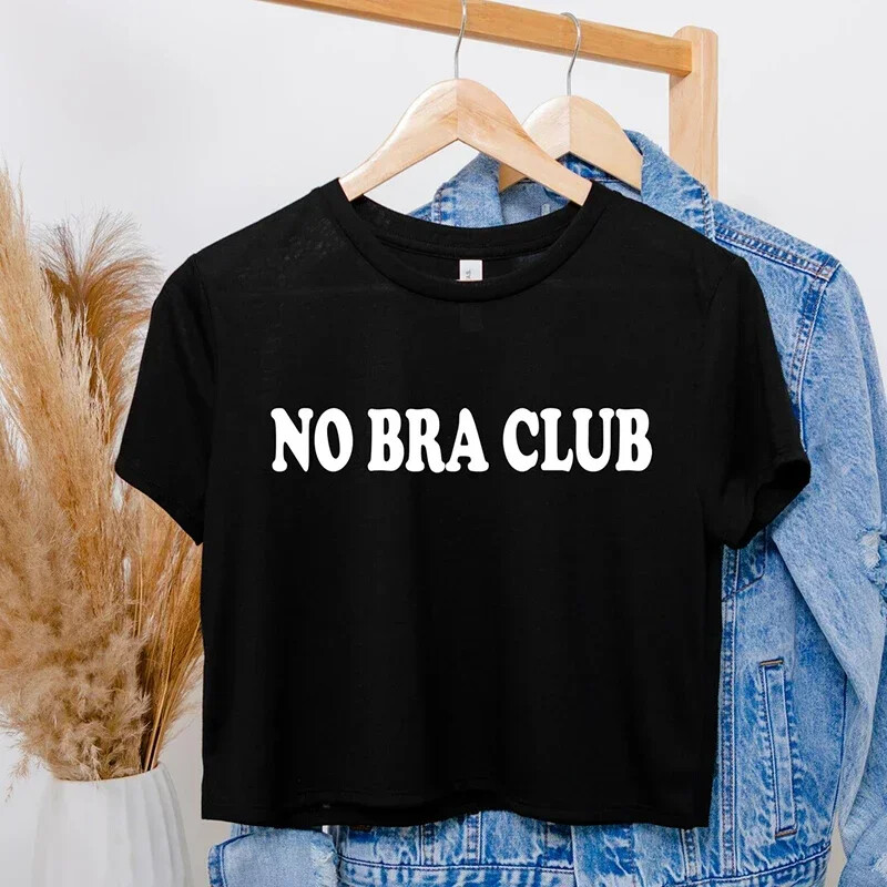 Woman Short Sleeve Crop T-shirt No Bra Club letter Printed Crop Top | eBay