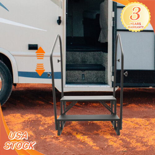 2-step Stairs Steps RV Steps with Handrail for Home RV Camper Porch ...