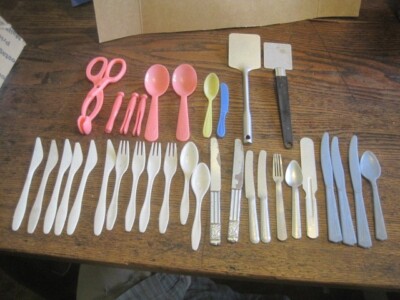 VTG DOLL-E Children Toy Plastic/METAL PLAY Silverware/SPATULA -33 PCS ...