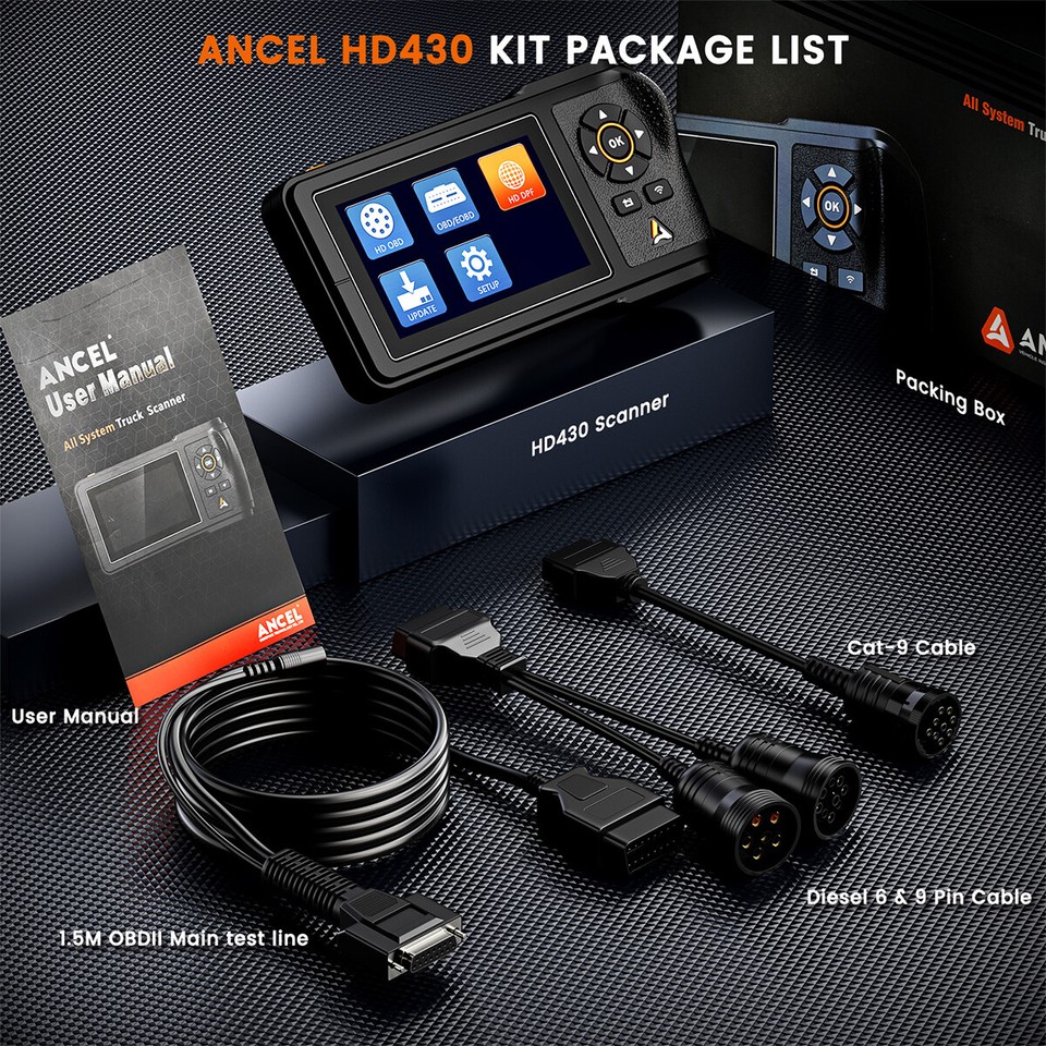 ANCEL HD430 Heavy Duty Truck Scanner Diesel OBD Diagnostic DPF Regen ...