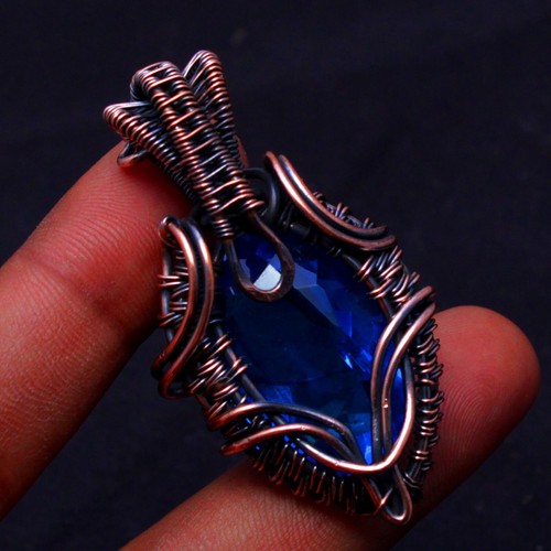 Blue Topaz Gemstone Pendant Copper Wire Wrapped Jewelry Gift For Sis KL ...