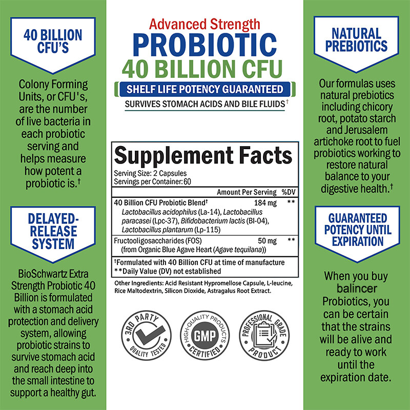 40 Billion Probiotics CFU Potency Gut Health 30/60/120Caps Probiotic ...