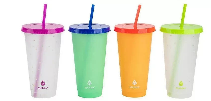 New Manna 24oz Color Changing Reusable Cup Tumblers Set with Lids ...