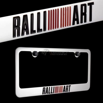 Mitsubishi RALLIART Chrome Plated Brass License Plate Frame with Black ...