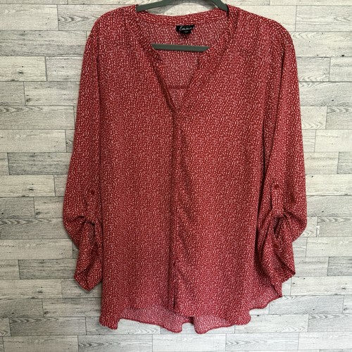Simply Emma Womens Blouse Top Plus Size 2X Button Up Roll Tab Sleeve ...
