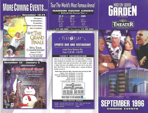 Madison Square Garden - Manhattan, NY - September 1996 Event Schedule ...