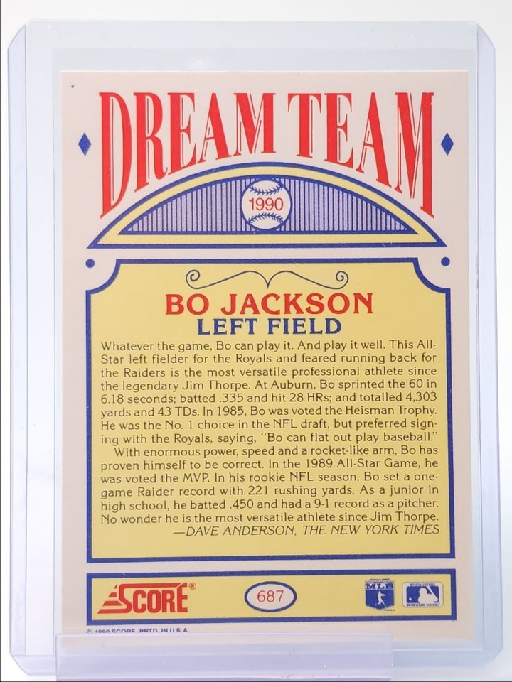 BO JACKSON 1990 SCORE DREAM TEAM BASEBALL ROYALS Q3735 | eBay