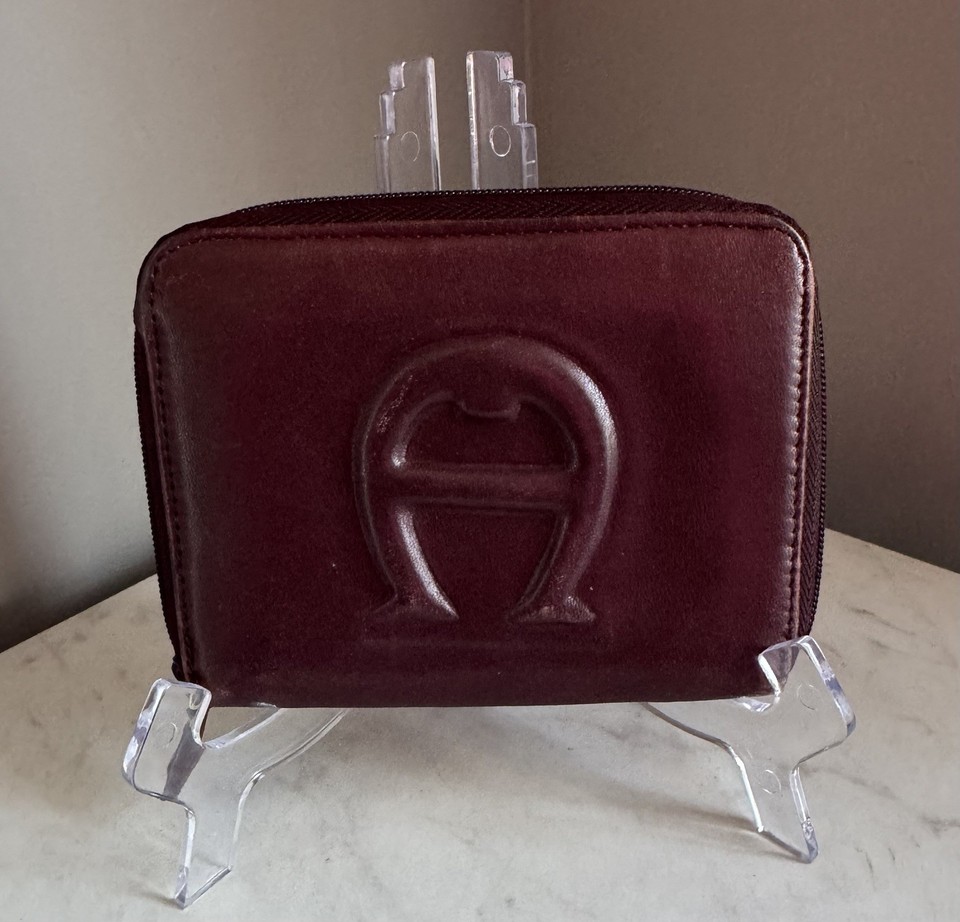 Vintage Etienne Aigner Oxblood Leather BIG LOGO Credit Card Coin Purse ...