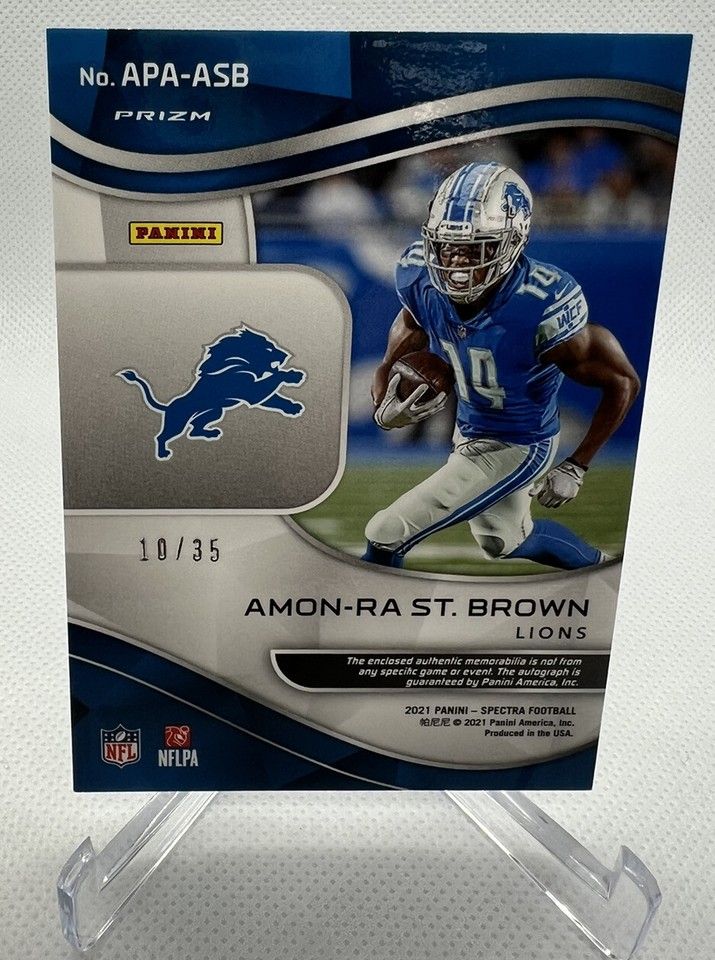 2021 Spectra Amon-Ra St. Brown Aspiring Rookie Patch Auto Neon Green 10 ...