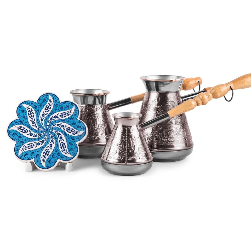 SET OF 3 Copper Cezve Turkish Armenian Coffee Pot Turka Ibrik Coffee ...