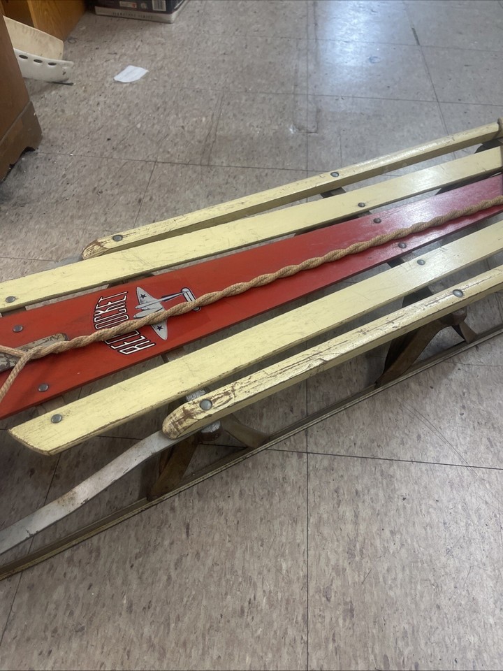 Vintage 1940's Red Rocket Sled w/ P-38 Lightning Plane Decal from WWII ...