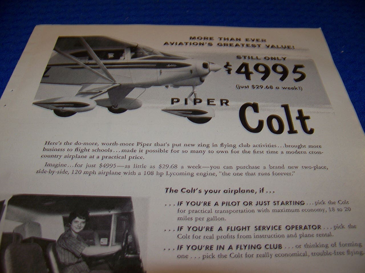 1962 PIPER COLT "AVIATION'S GREATEST VALUE"..1-PAGE SALES AD (226JJ) | eBay
