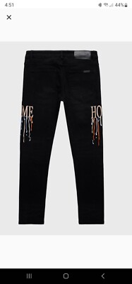 Homme + Femme Men Letterman Drip Denim jeans in Black With Brown ...