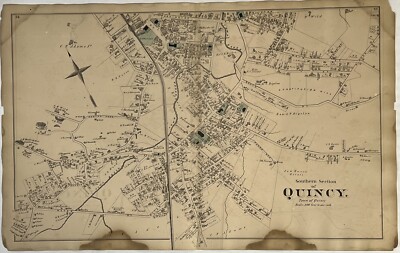 Original 1876 Quincy Southern Section Map,Mass,MA,Vintage,Hancock ...