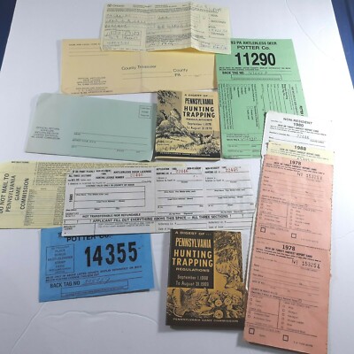 Pennsylvania PA Hunting Archery Tags Licenses Ephemera Lot | eBay