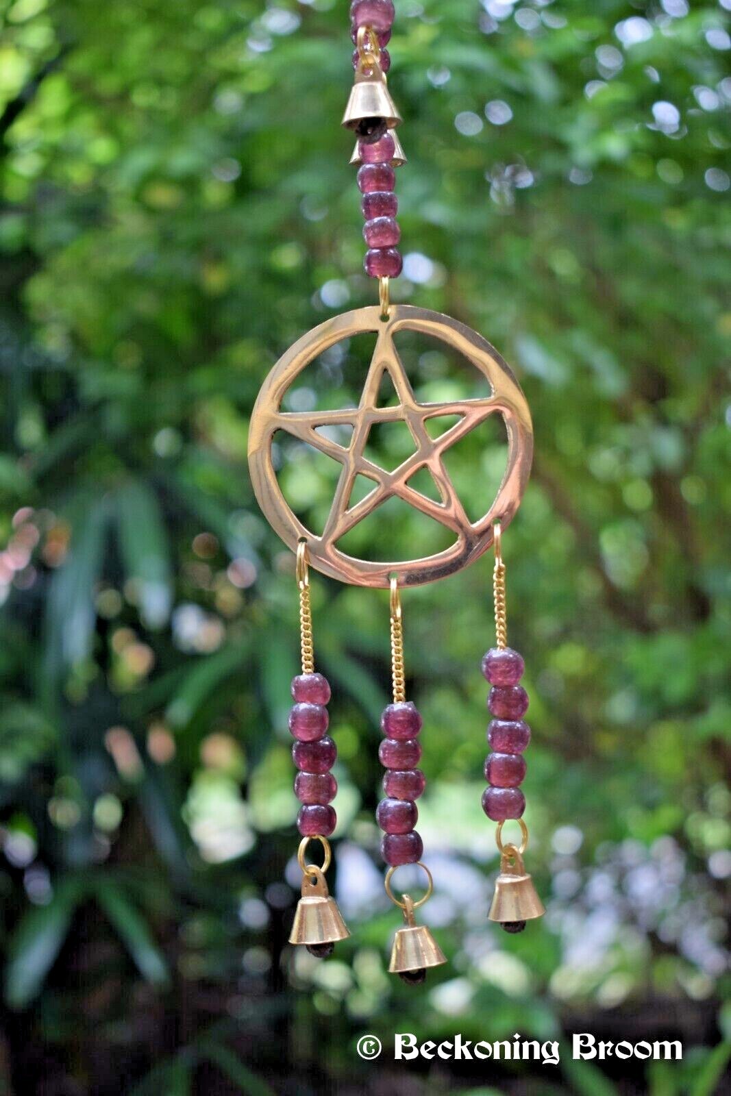 3 Tier Long Metal WIND CHIME Pentagram Pentacle Purple Grape Glass ...