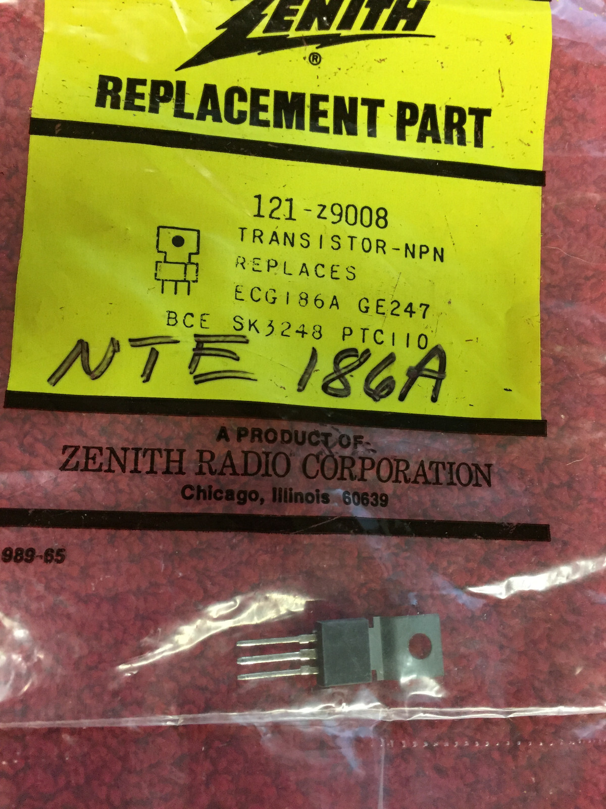 121-Z9008 ZENITH TRANSISTOR NPN ECG186A GE247 SK3248 NOS | eBay
