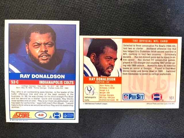 NFL - Ray Donaldson 1989 Score & 1989 Pro Set Football - Colts | eBay