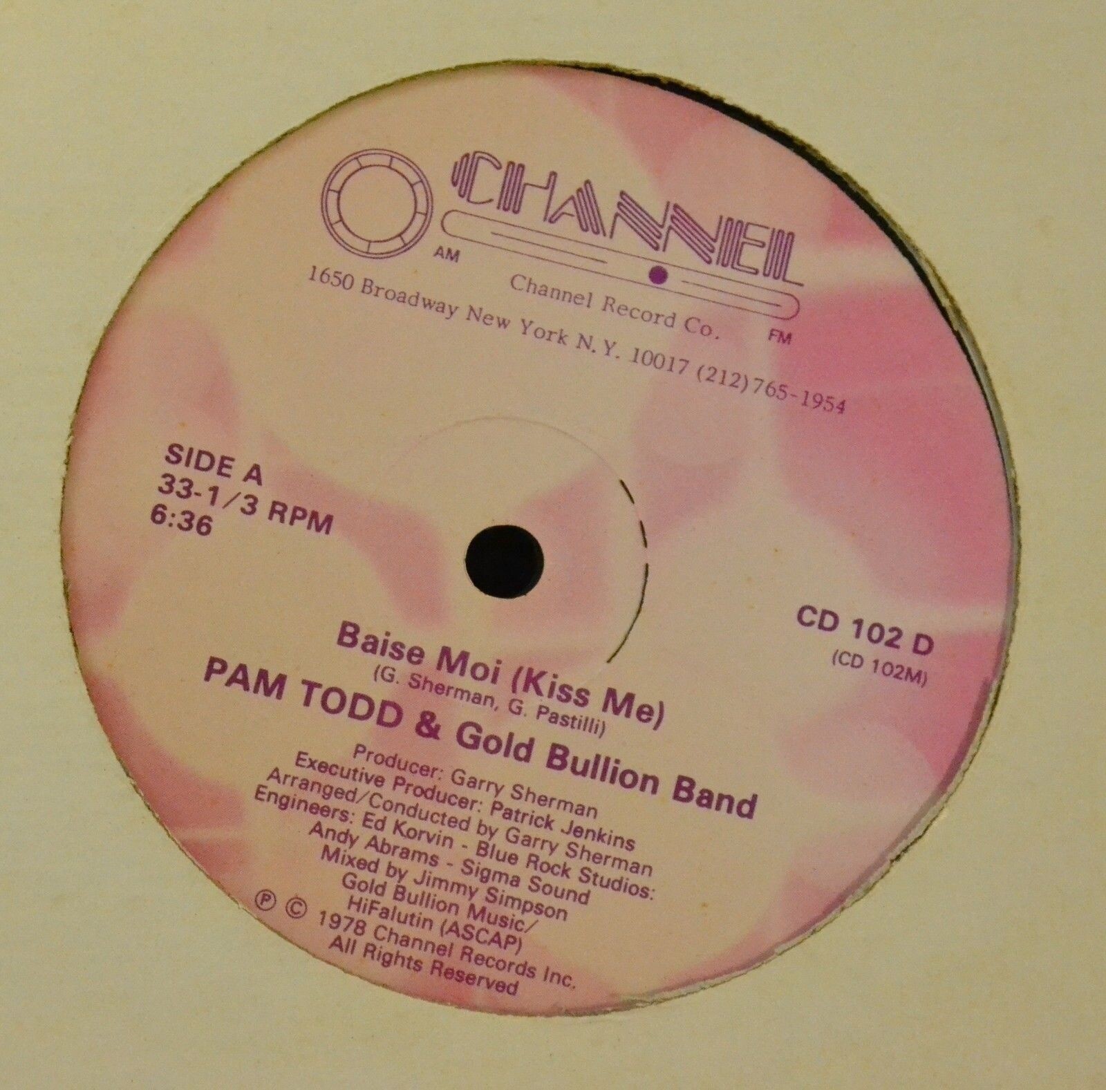 12” Pam Todd & Gold Bullion Band Channel 102 Baise Moi Kiss Me | eBay