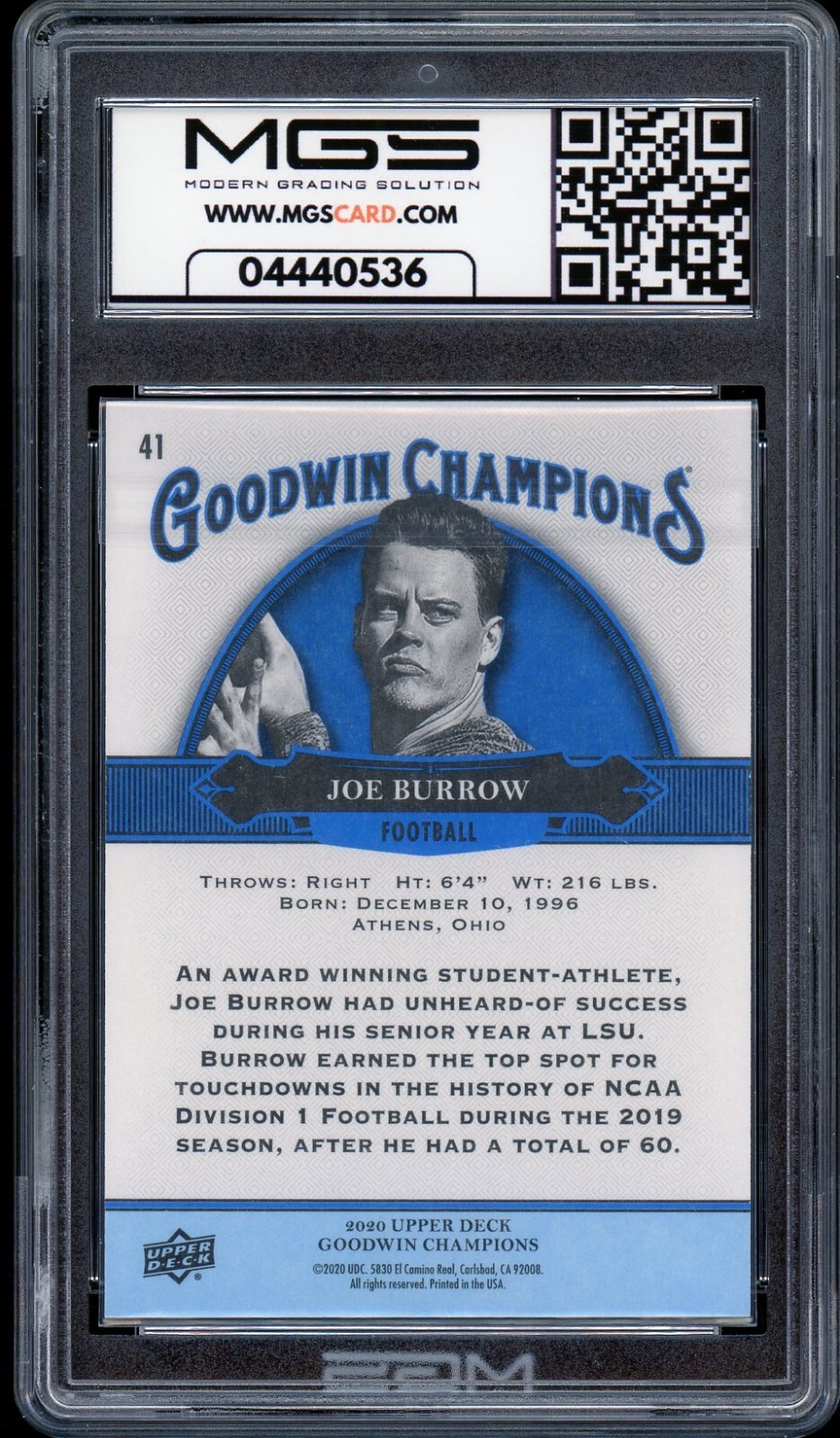 2020 Upper Deck Goodwin Champions - Joe Burrow #41 Royal Blue (RC) for ...