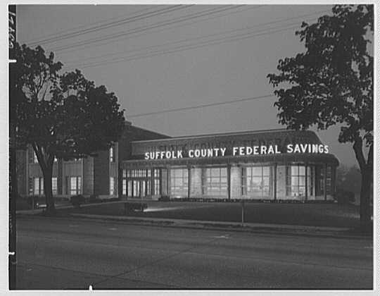 Suffolk County Federal Savings, Babylon, Long Island. Night exterior I ...